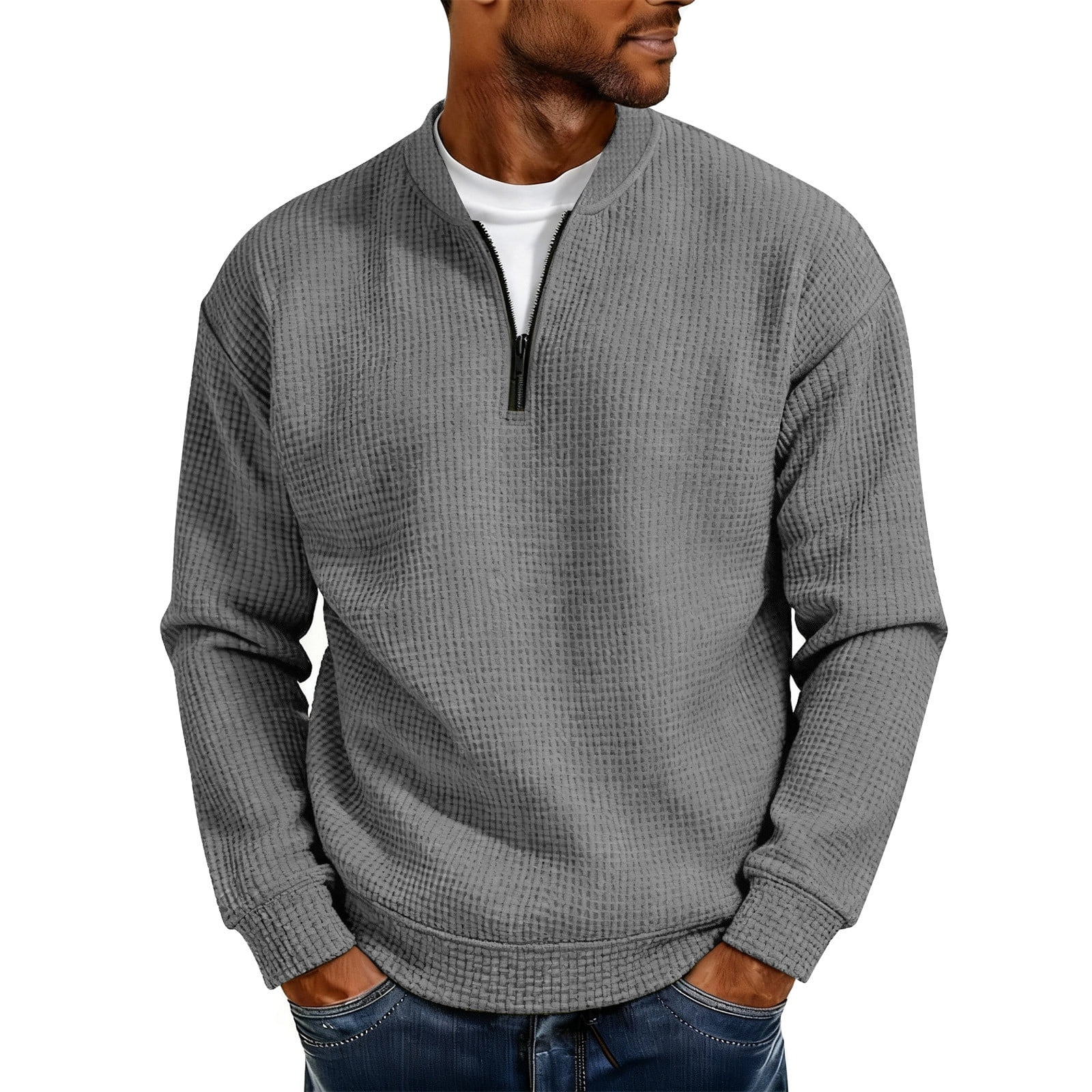 Fewfanhot Men's Shirts Quarter Zip Pullover Dressy Winter Soild Color ...