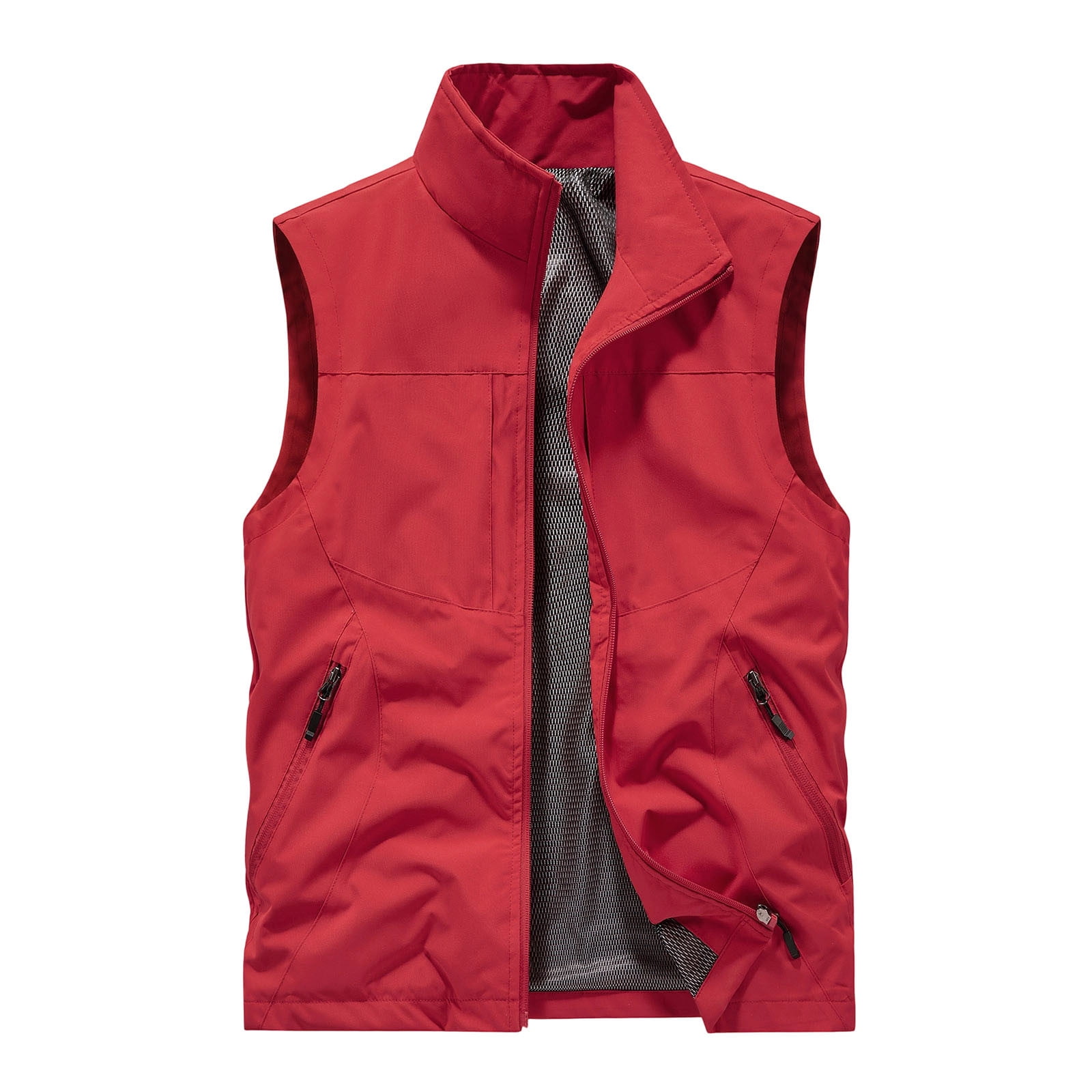 Fewfanhot Men's Sleeveless Outdoor Vest, Casual Full Zip Stand Collar ...