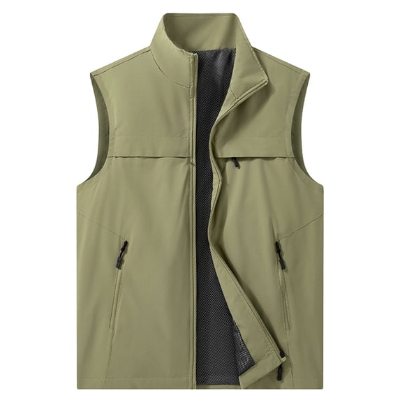 Fewfanhot Men's Solid Color Collared Sleeveless Utility Vest with ...