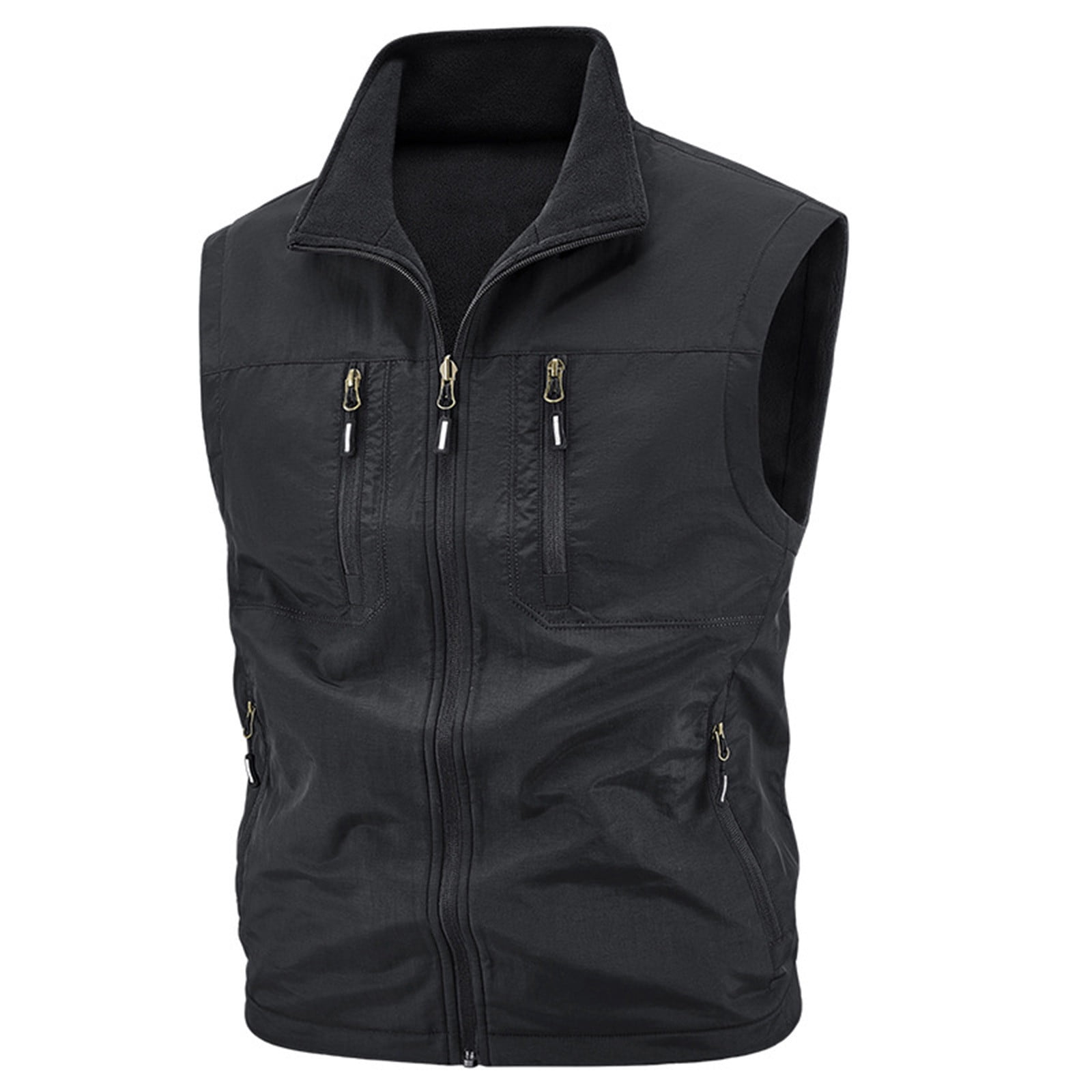 Fewfanhot Men's Solid Color Reversible Stand Collar Fleece Vest with ...