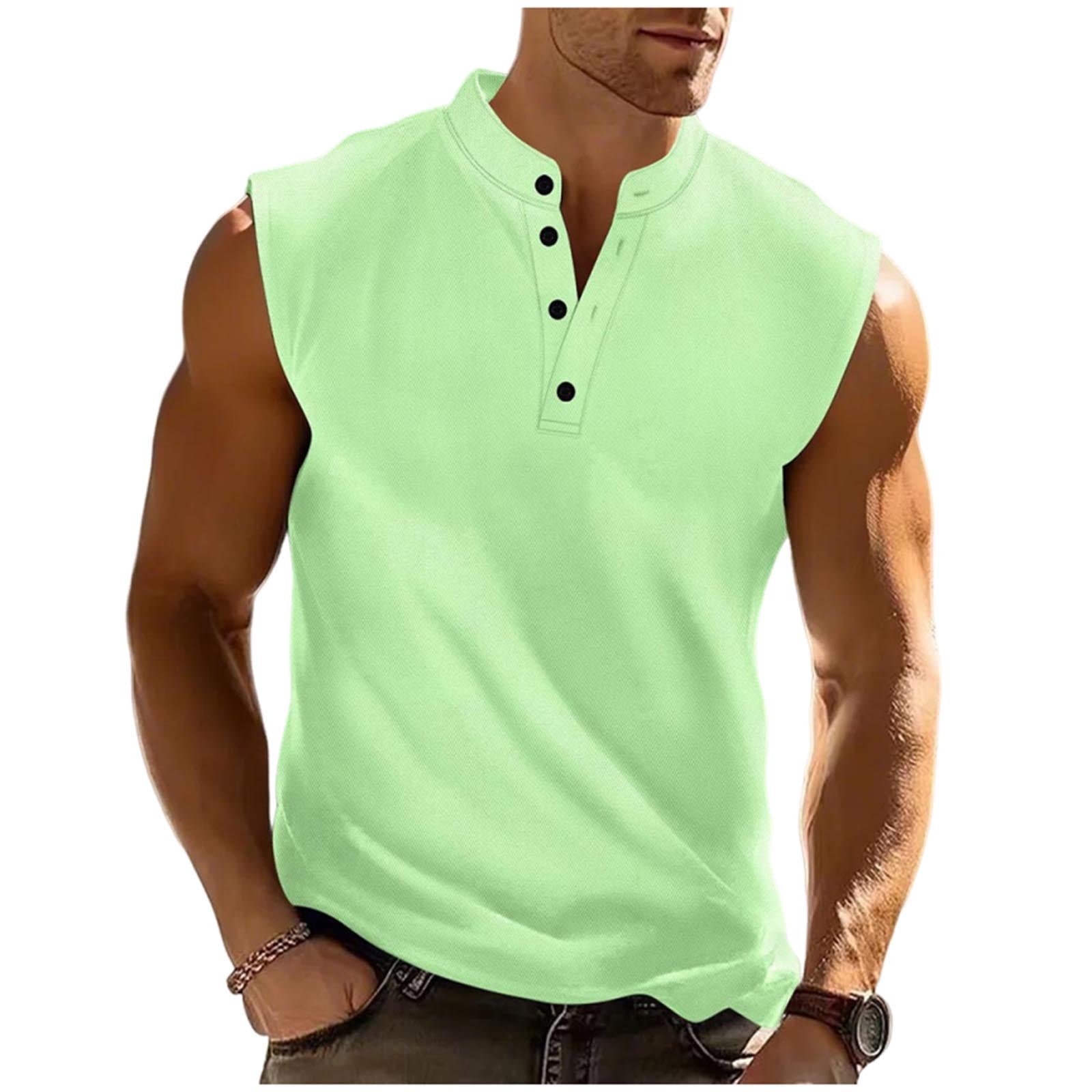 Fewfanhot Men's Solid Color Stand Collar Button Front Athletic Top ...
