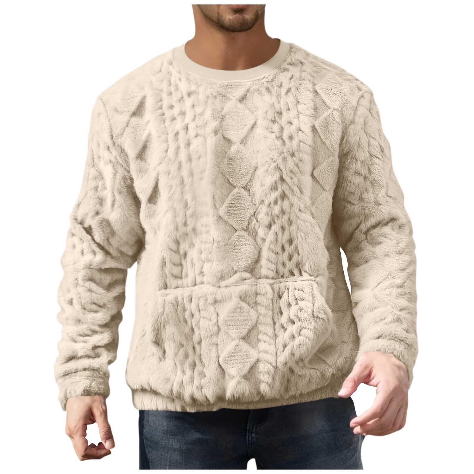 Fewfanhot Mens Shirts Cable Knit Pullover Long Sleeve Crewneck Sweater ...