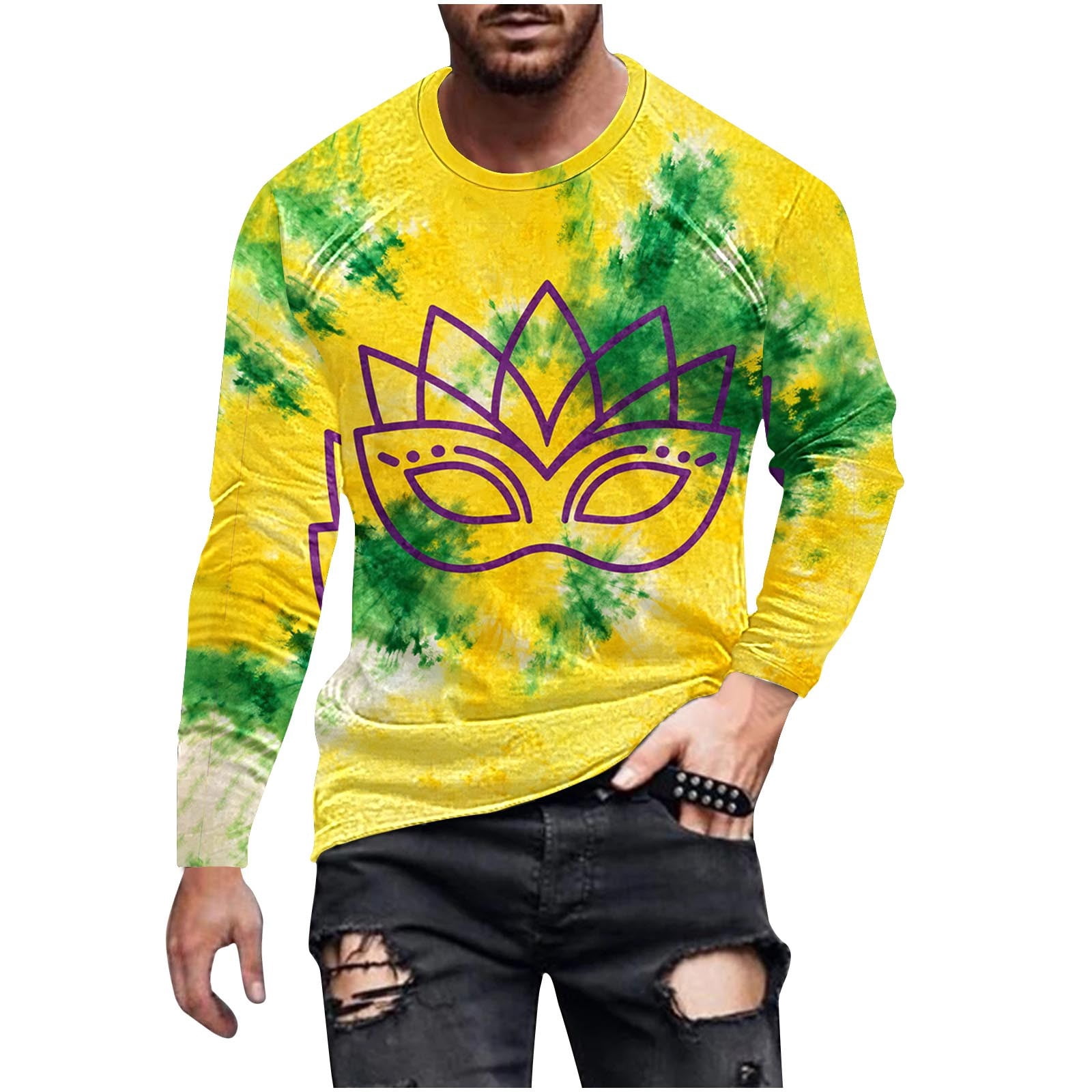 Fewfanhot Mens Tshirts Mardi Gras Shirts Long Sleeve Crewneck Classic ...