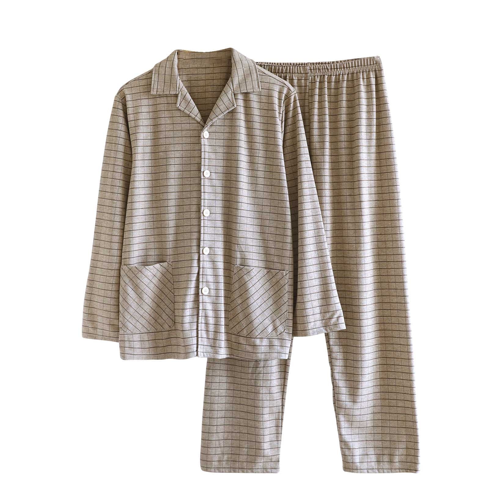 Fewfanhot Pajamas for Men Long Sleeve Sleepwear Button Down Soft ...