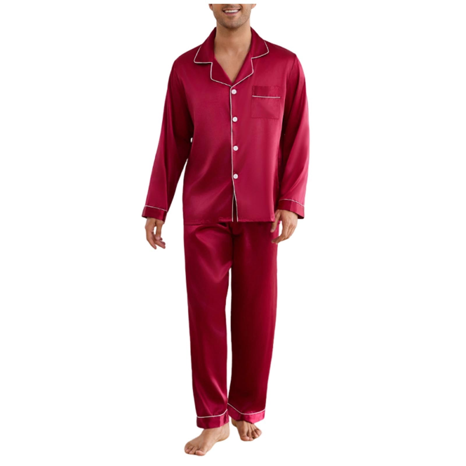 Fewfanhot Pajamas for Men Satin Silky Pajamas set Classic Silk like ...