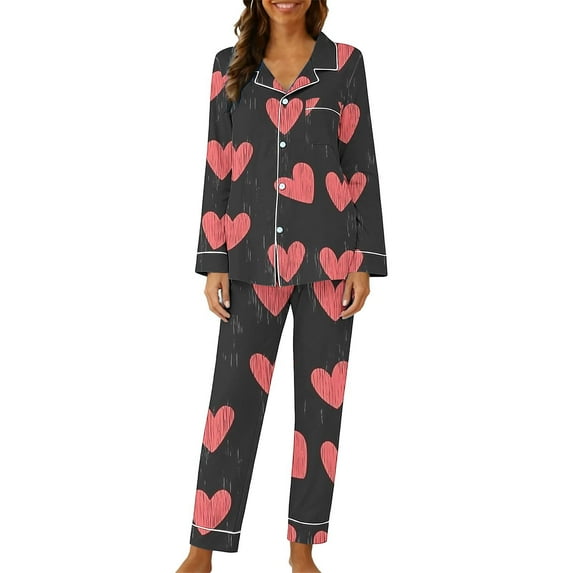 Fewfanhot Pajamas for Women Set Cute Heart Silk Satin Pajamas Set ...