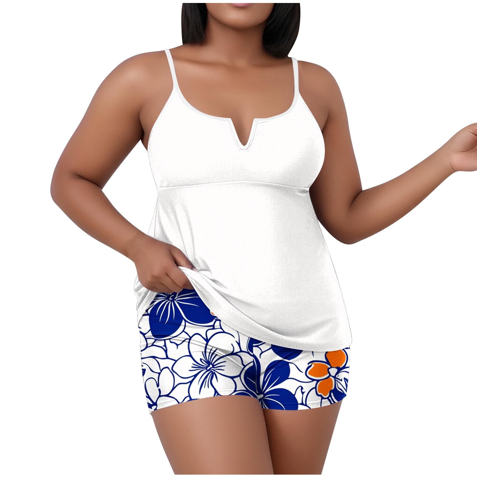Fewfanhot Plus Size Tankini Swimwear Two Piece Tummy Control Bathing ...
