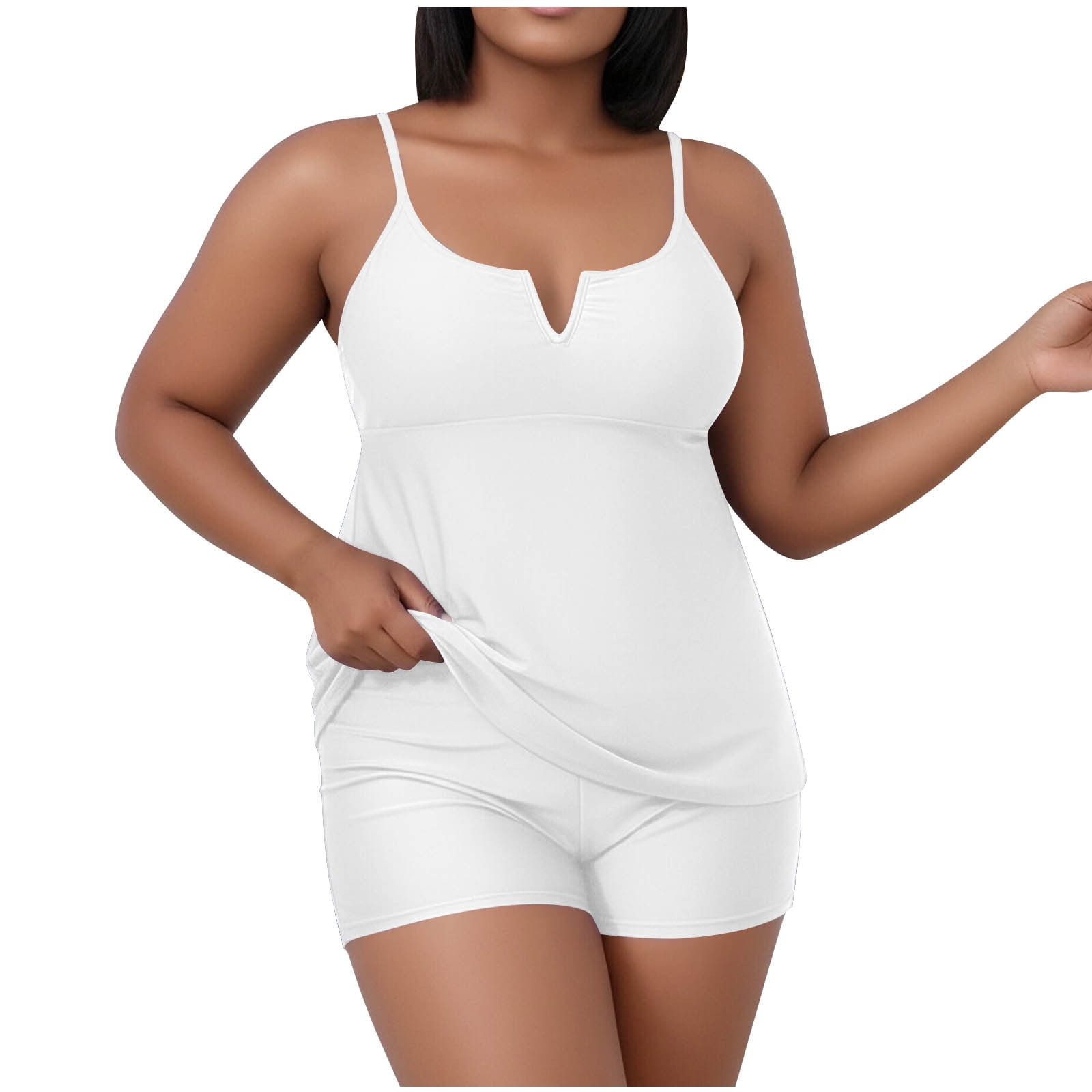 Fewfanhot Plus Size Tankini Swimwear Two Piece Tummy Control Bathing ...