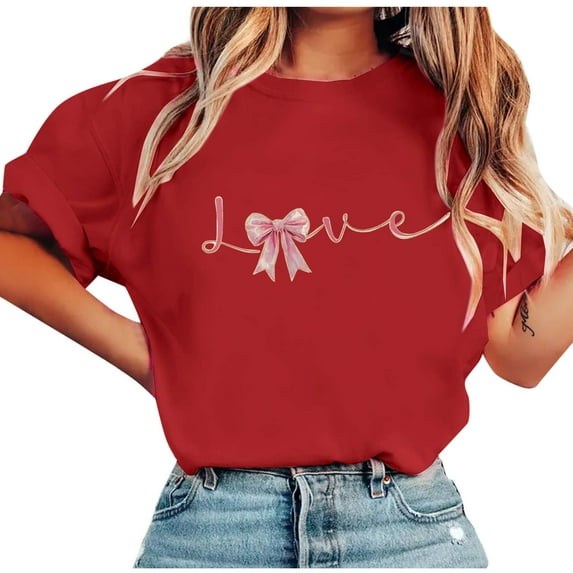 Fewfanhot Shirts for Women Bow Shirts for Women Love Letter Print T ...