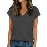 Fewfanhot Shirts for Women Tops Cap Short Sleeve Textured Blouse V Neck ...