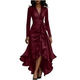Fewfanhot Spring Dresses for Women Deep V-Neck Ruffled Evening Dress ...