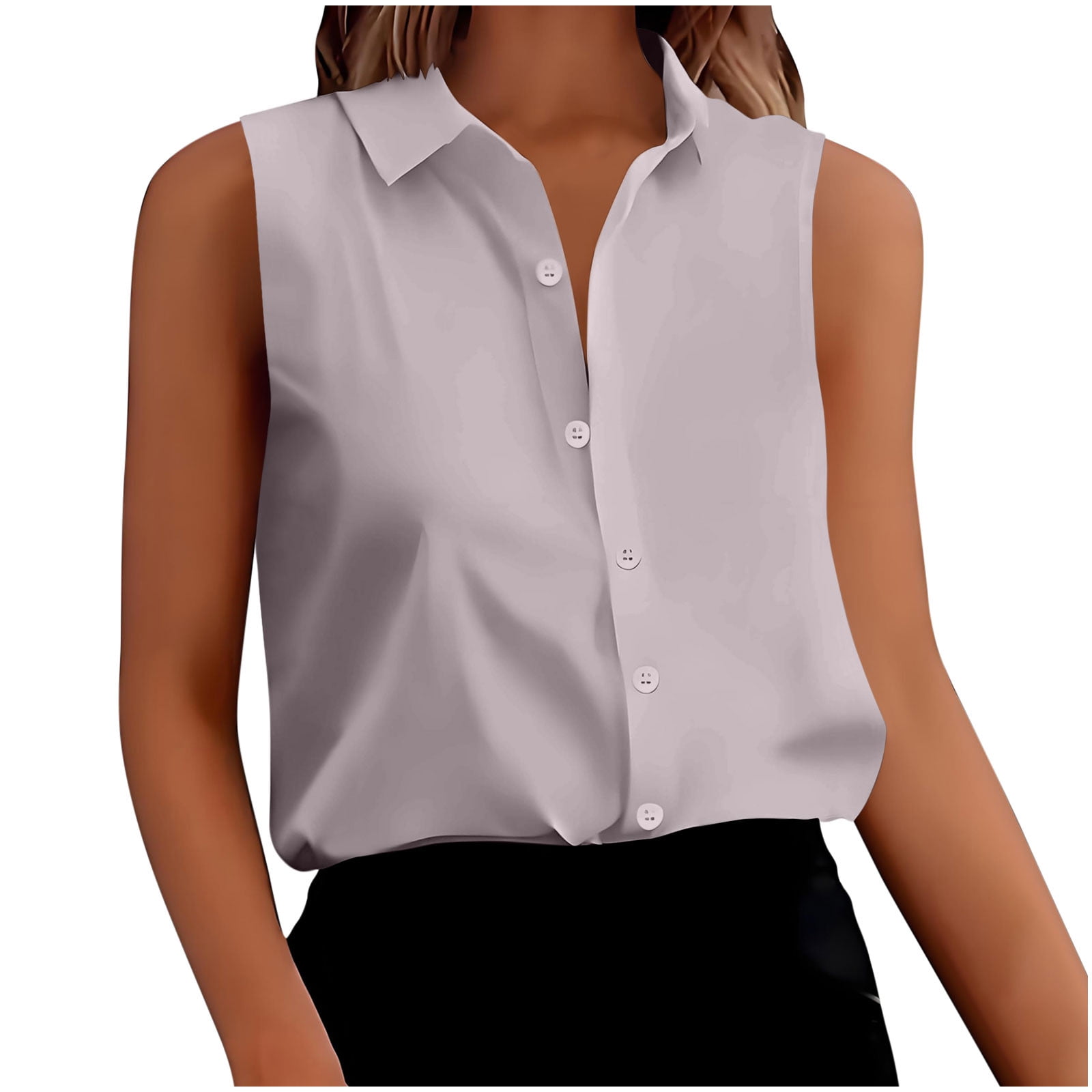 Fewfanhot T Shirts for Women Silk Satin Sleeveless Button Down Shirts ...