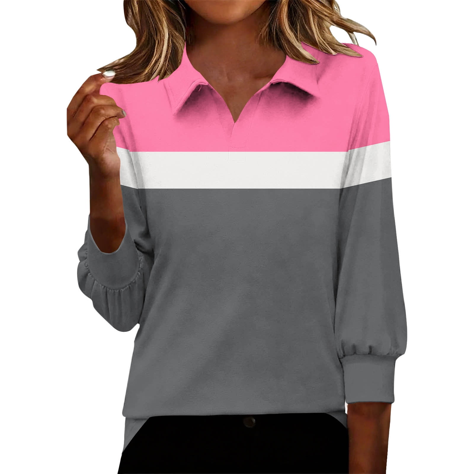 Fewfanhot Tops for Women Trendy Plaid Polka Dot Graphic V Neck T Shirts ...