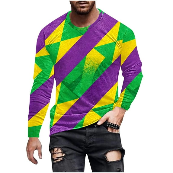 Fewfanhot Tshirts Shirts for Men Mardi Gras Shirts Long Sleeve Crewneck ...