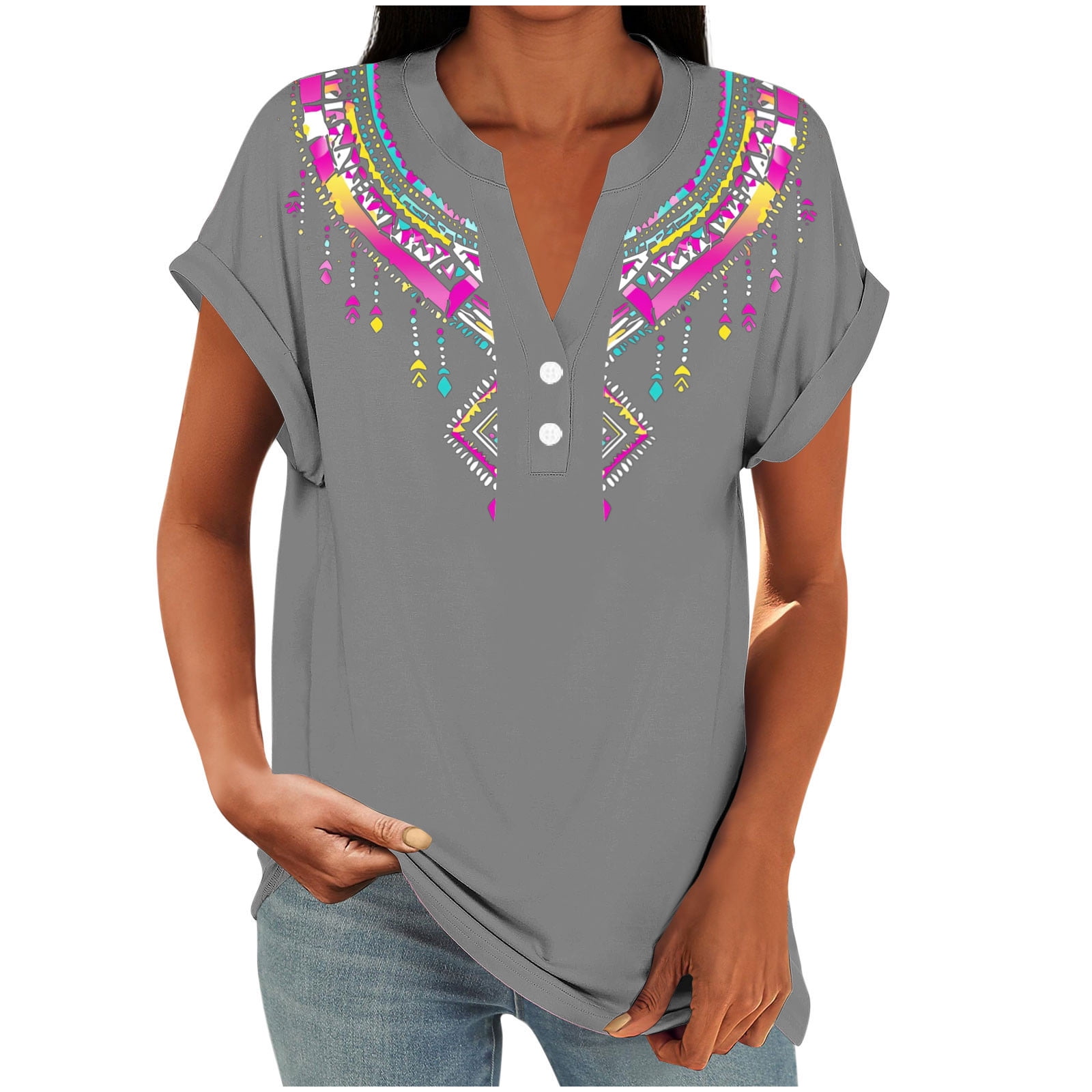 Fewfanhot Women Clothing Printed Traditional Summer Blouse Floral Tunic ...