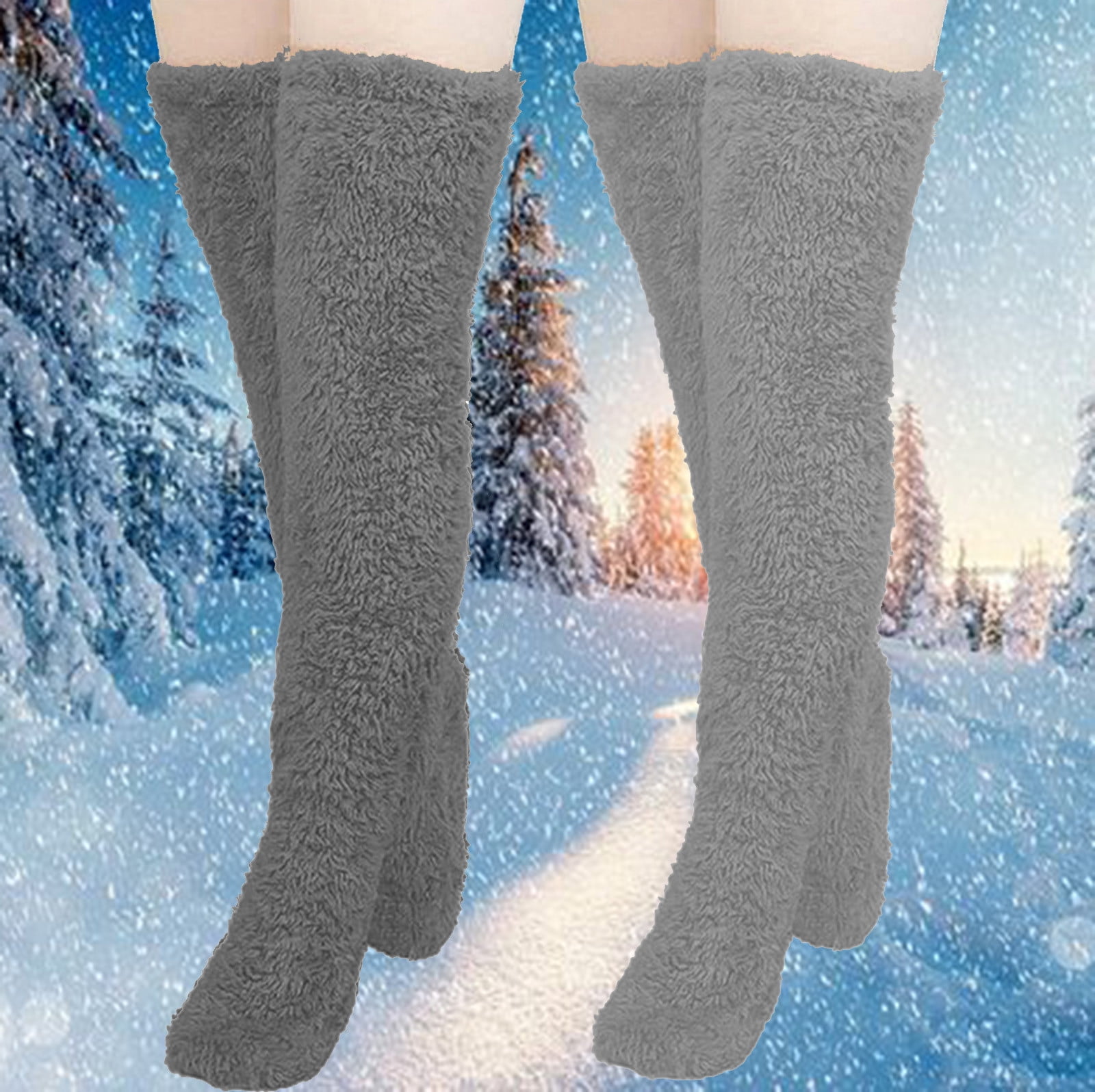 Fewfanhot Women's 2 Pairs High Fuzzy Socks Over Knee Leg Warmers ...