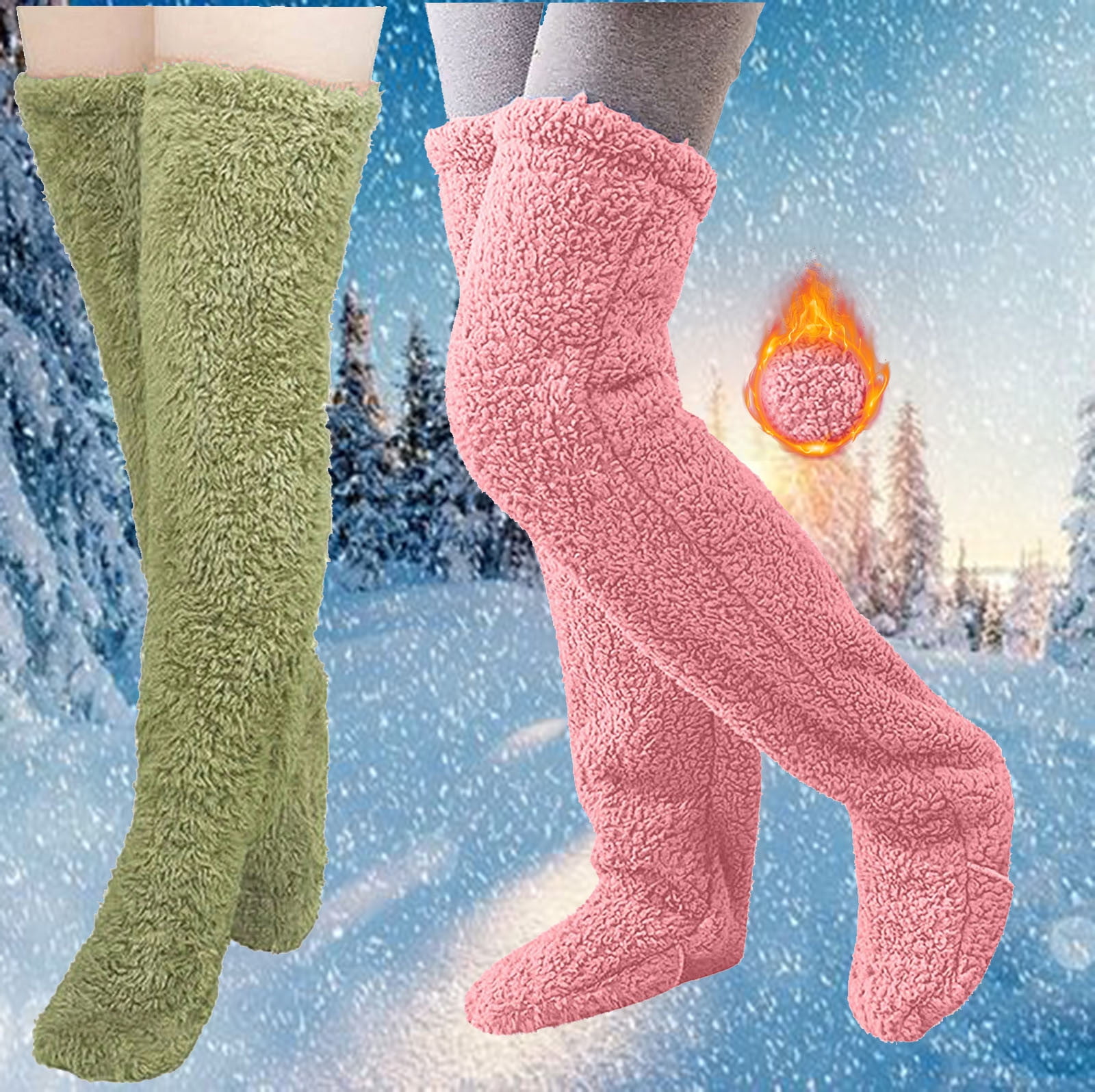 Fewfanhot Women's 2 Pairs High Fuzzy Socks Over Knee Leg Warmers ...