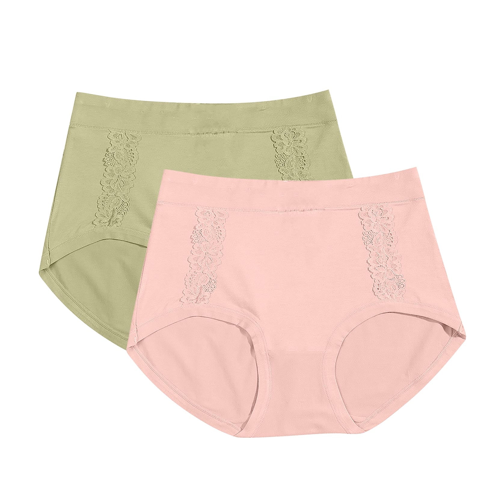 Fewfanhot Women's 2PC Plus Size Underwear Mid Waist Breathable Solid ...