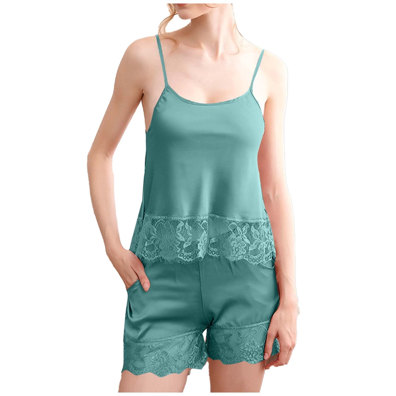 Fewfanhot Women's Adjustable Strap Sleepwear Set, Lace Trim Silky ...