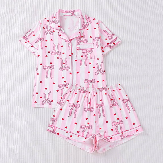 Fewfanhot Women's Casual Button Pajama Set - Turndown Collar Print ...