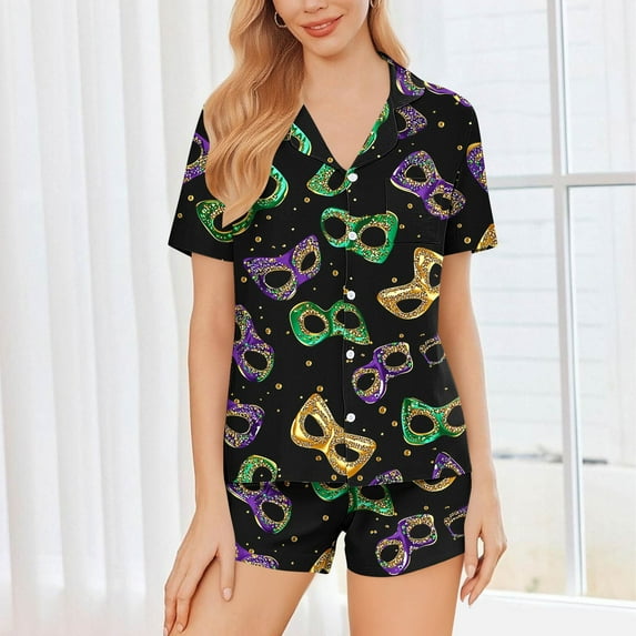 Fewfanhot Women's Casual Print Pajama Set - Turndown Collar Button ...
