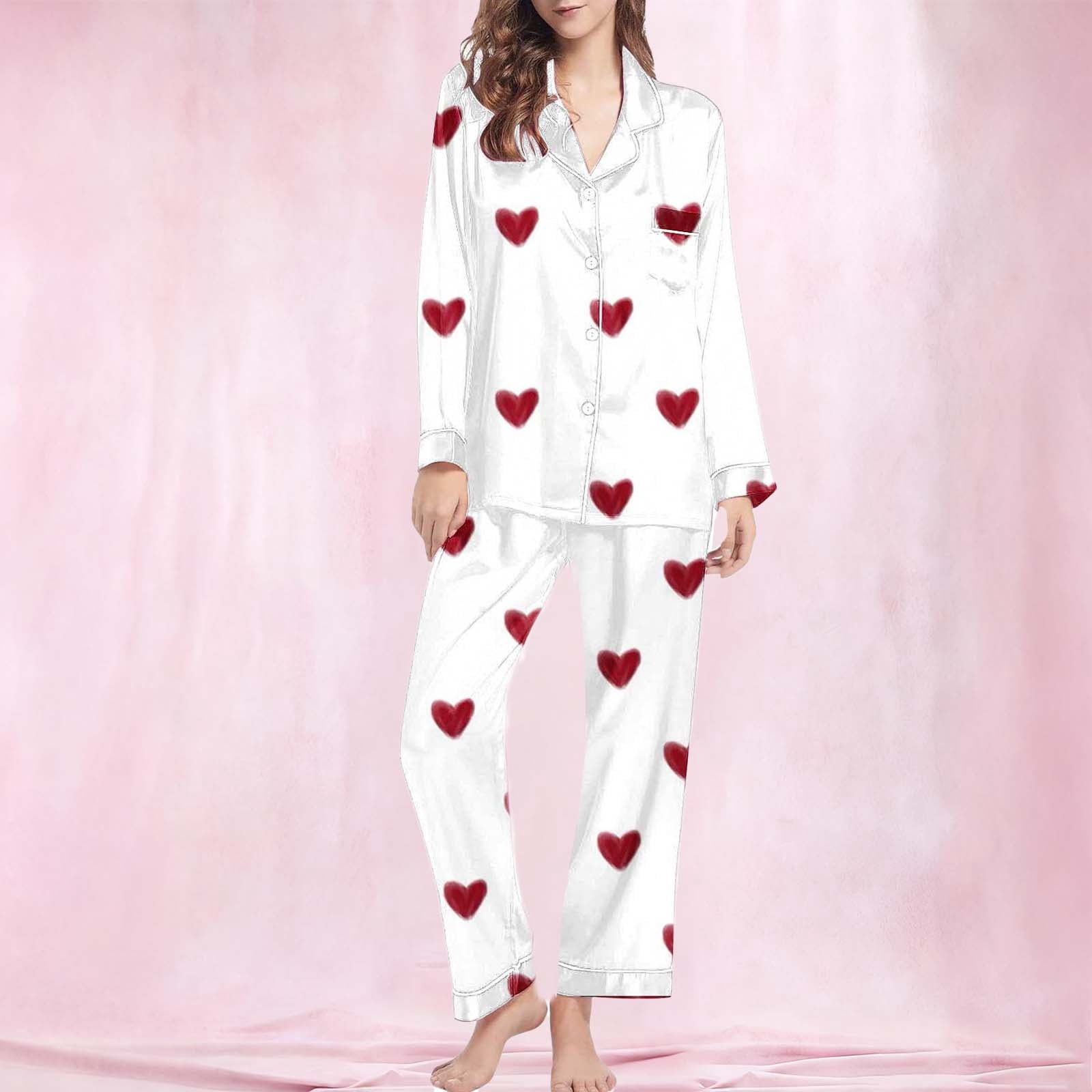 Fewfanhot Women's Casual Printed Pajama 2PC Set - Long Sleeved Lapel ...