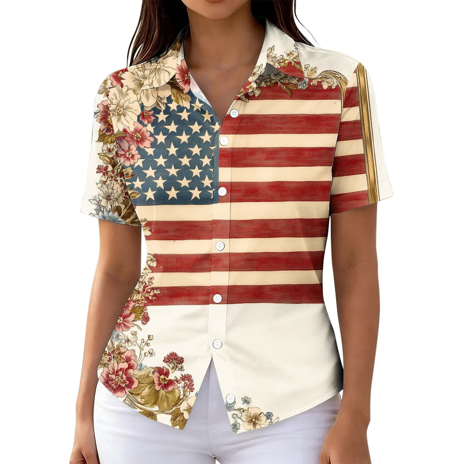Fewfanhot Women's Clothing American Flag 4th of July Tops USA Red White ...
