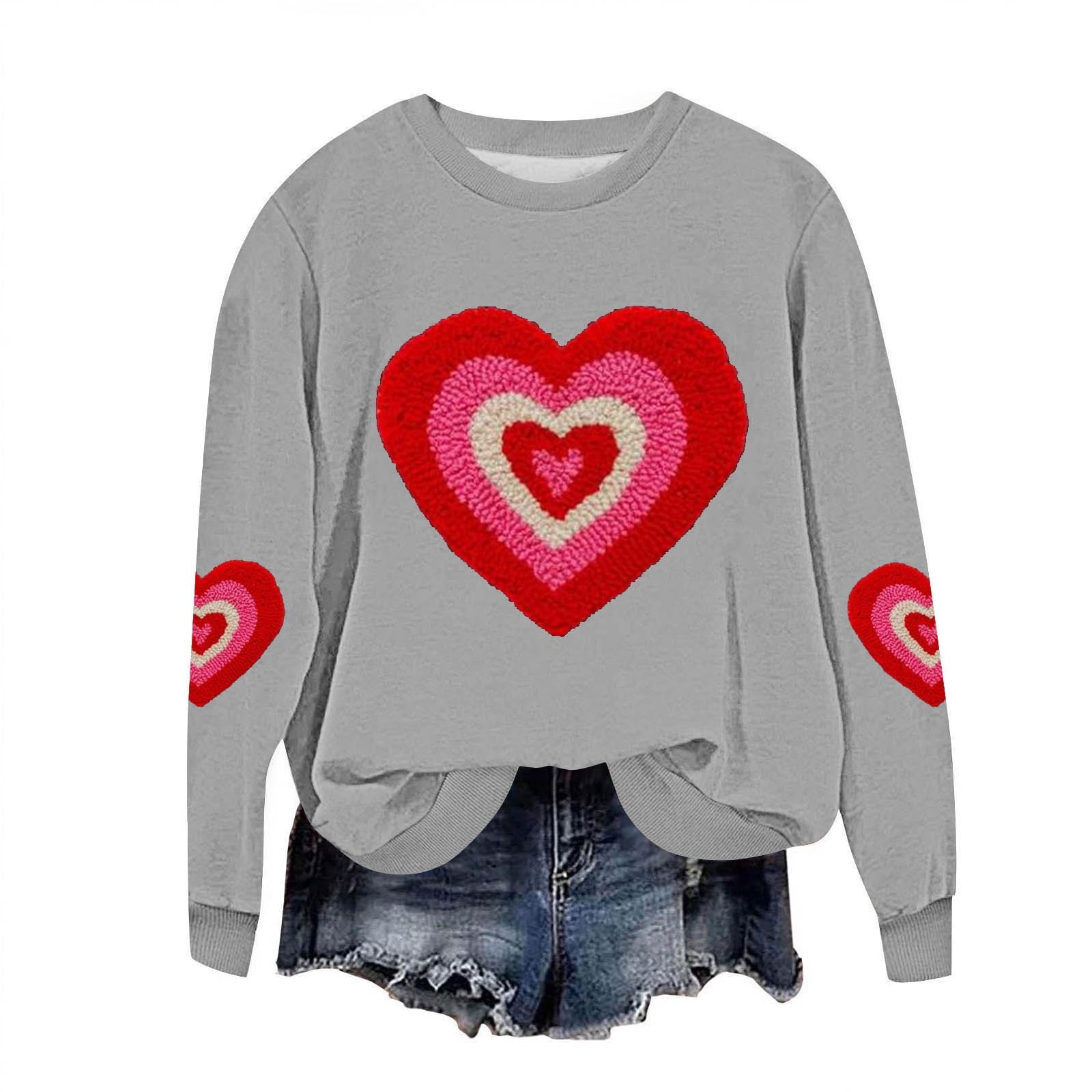 Fewfanhot Women's Clothing Casual Heart Graphics Shirt Long Sleeve ...