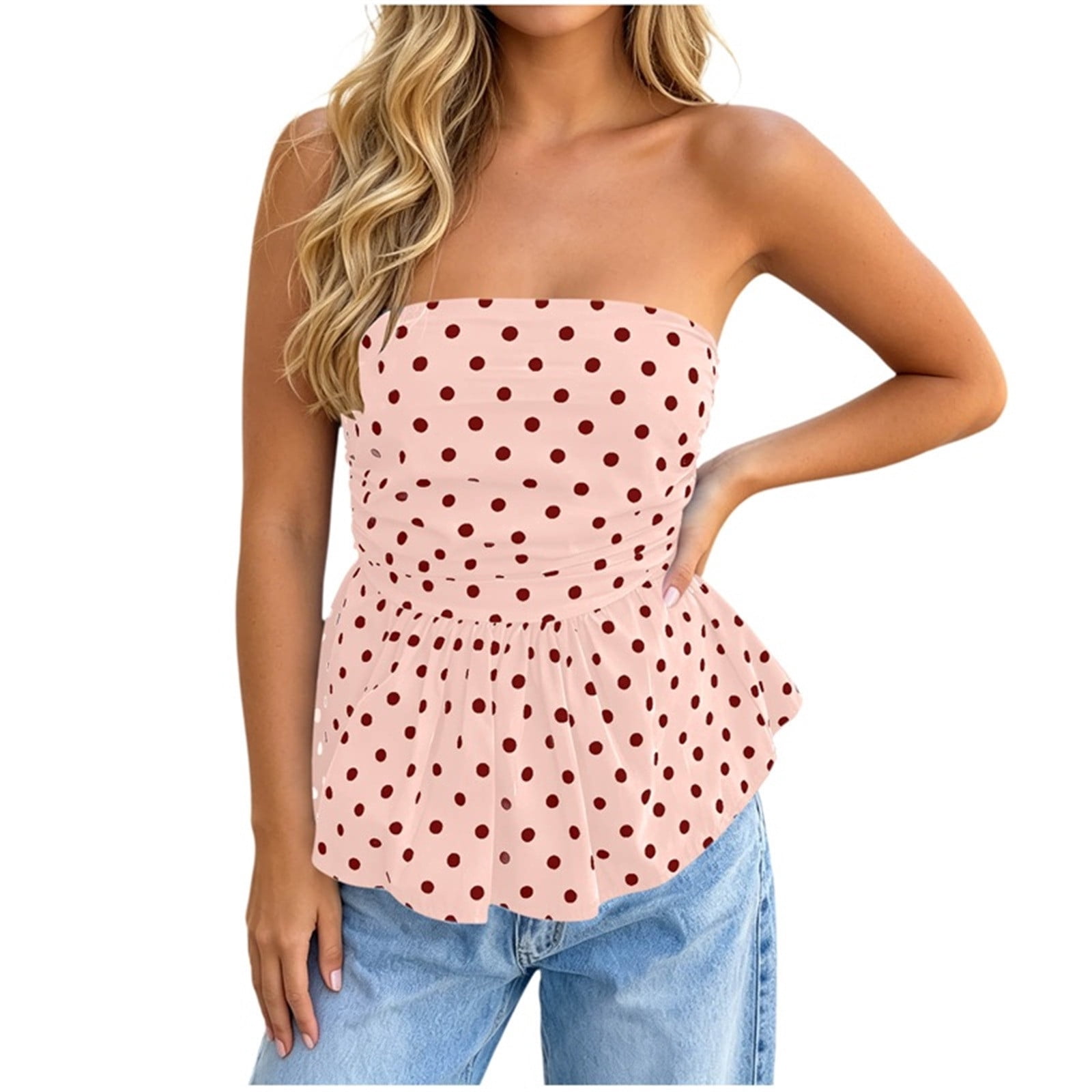 Fewfanhot Women's Clothing Strapless Polka Dot Tube Tops Summer Cute ...