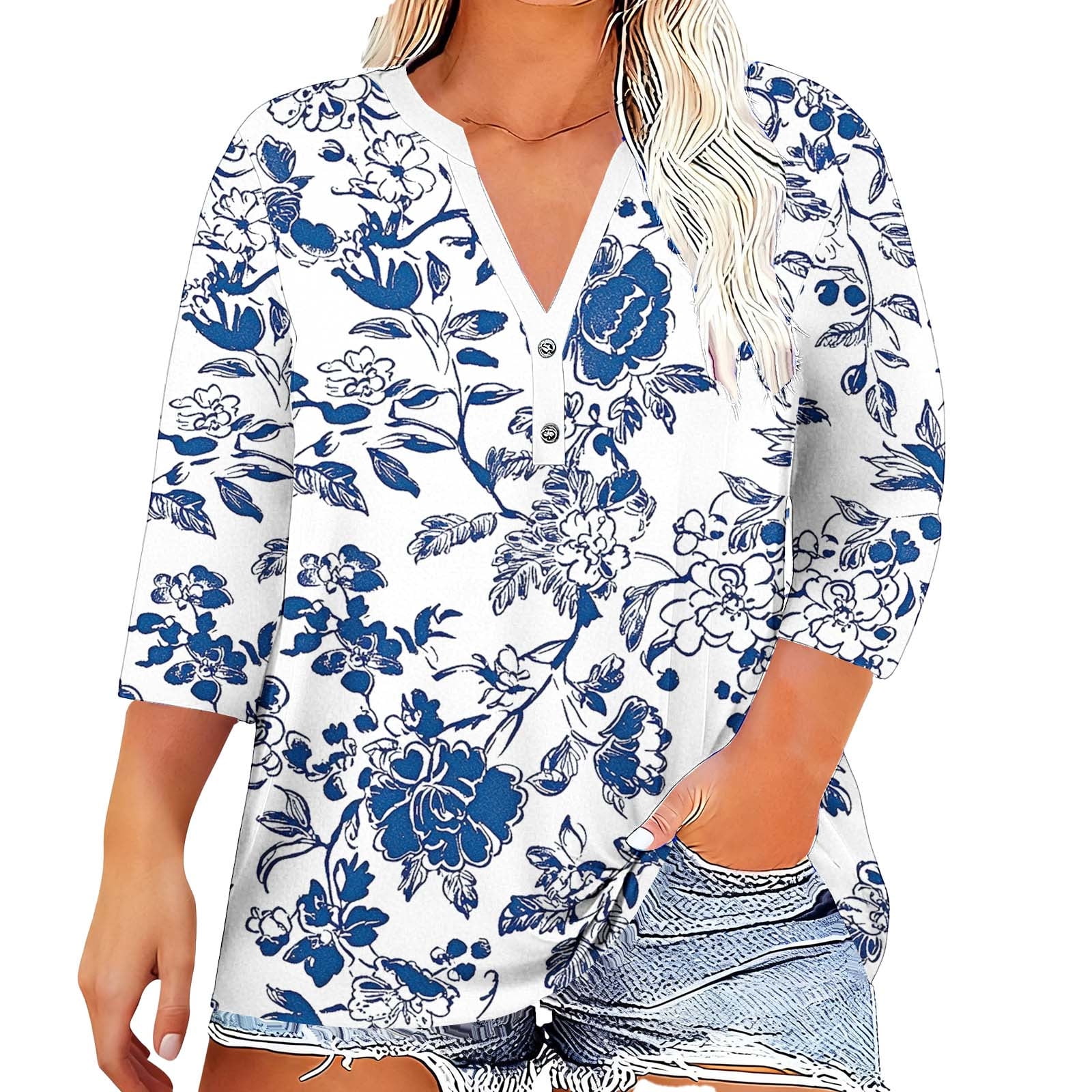 Fewfanhot Women's Clothing Summer Tops Cap Short Sleeve Shirts Button ...