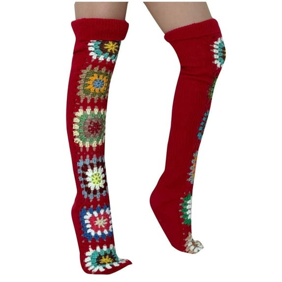 Fewfanhot Women's Crochet Thigh High Socks - Colorful Knitted Leg ...