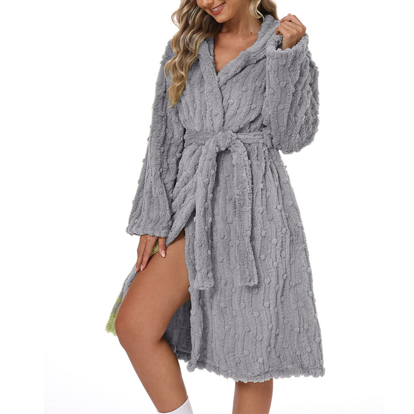 Fewfanhot Women's Hooded Long Robe Bathrobe Nightgowns with Pockets ...