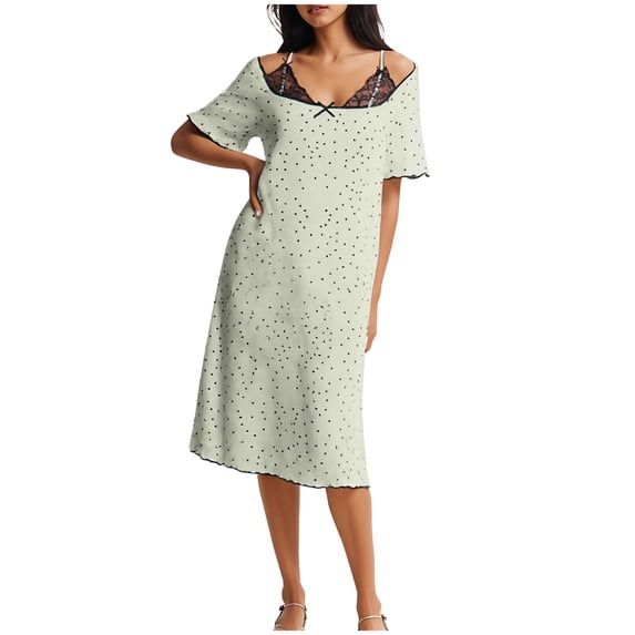 Fewfanhot Women's Lace Spaghetti Strap Nightgown, Long Sleep Dress with ...