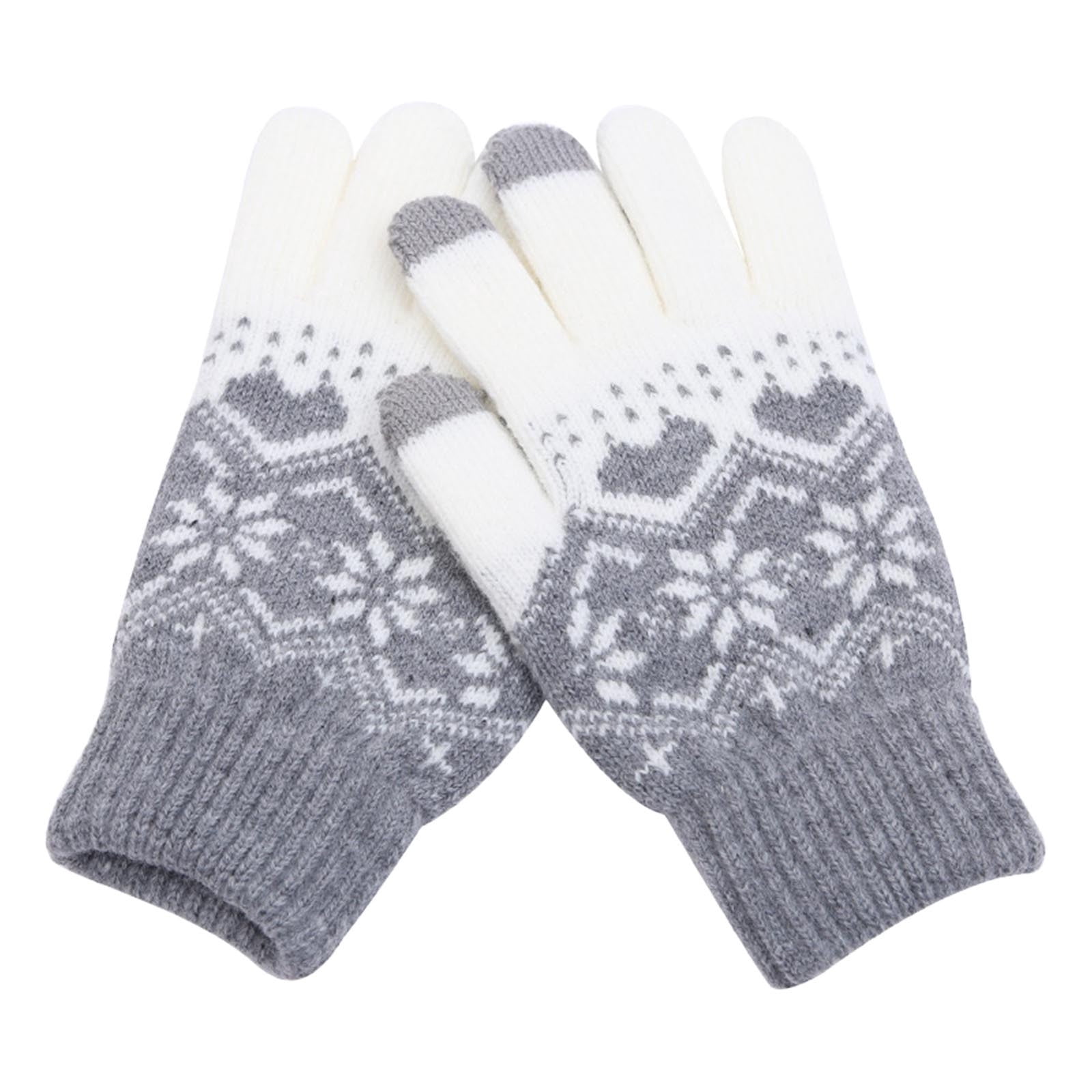 Fewfanhot Women's Layered Snowflake Warm Gloves, Thick Knitted Wrist ...