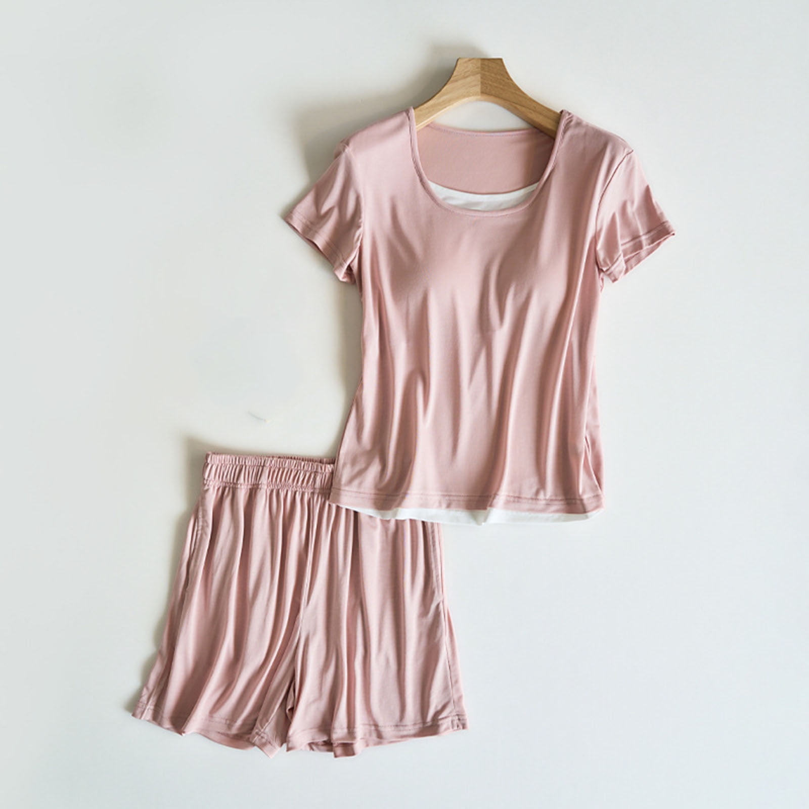 Fewfanhot Women's Lightweight Lounge Pajama Set - Padded Short Sleeve T ...