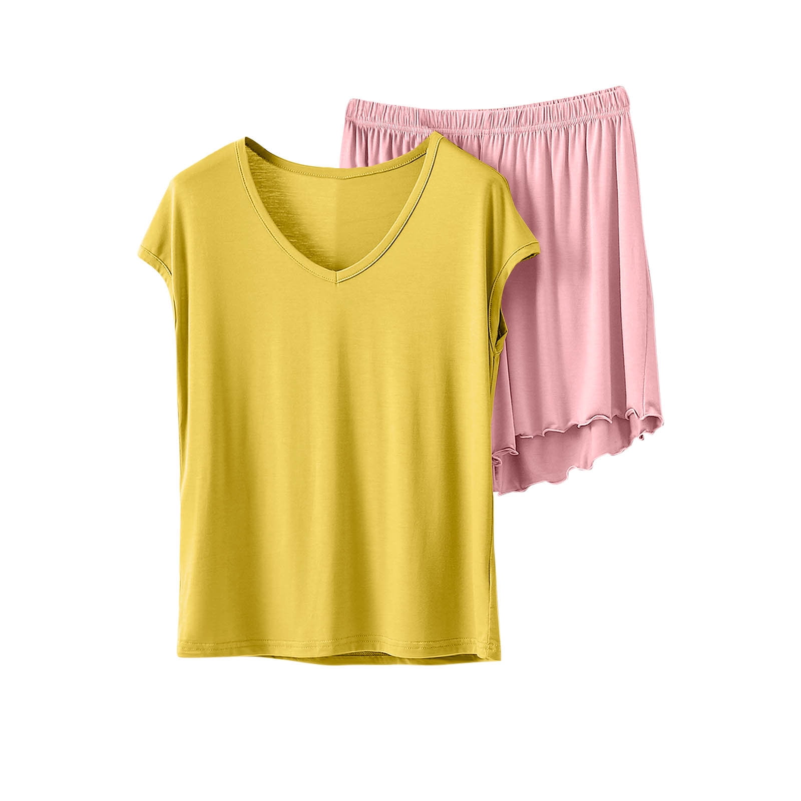 Fewfanhot Women's Modal Loungewear Set, Breathable Short Sleeve Round ...