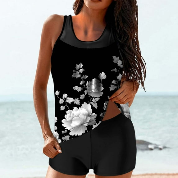 Fewfanhot Women's Modest High Waist Printed Tankini Swimsuit Set ...