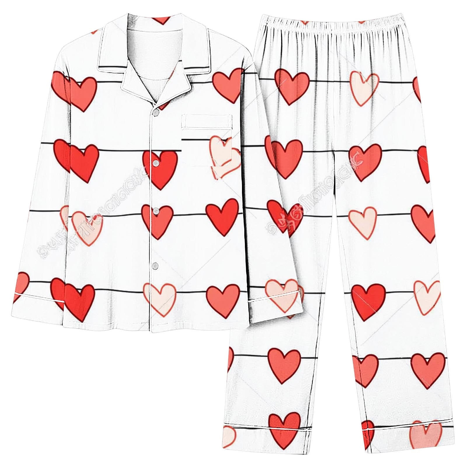 Fewfanhot Women's Pajama Sets Pj Set Cute Heart Print Long Sleeve ...