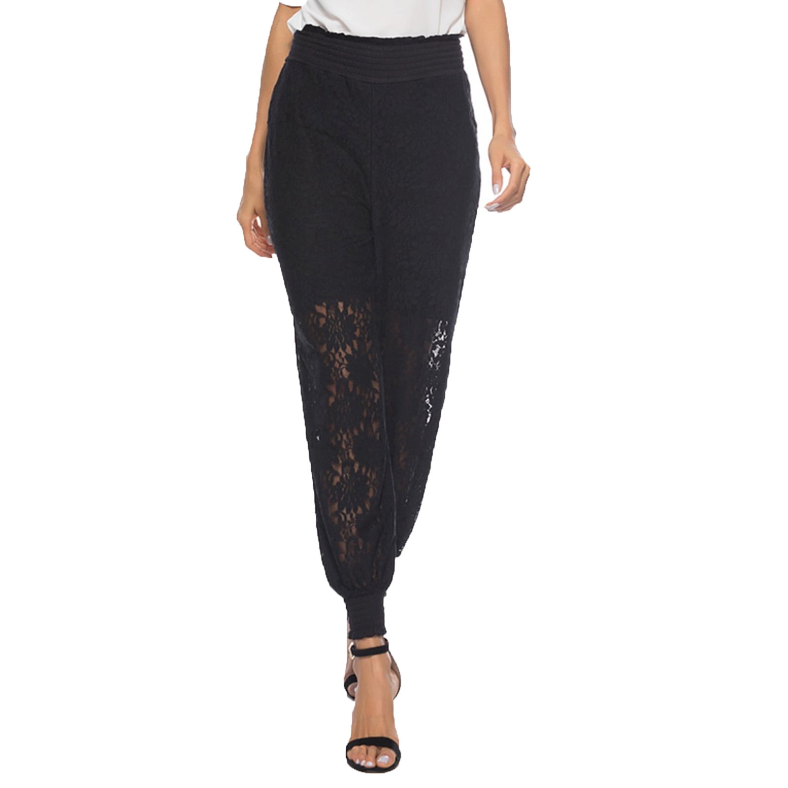 Fewfanhot Women's Pants See Through Flare Leggings Hollow Out Mesh ...
