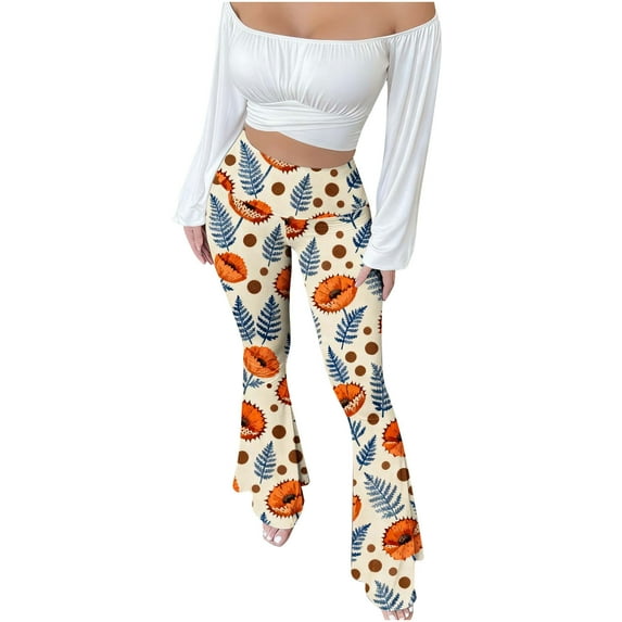 Fewfanhot Women's Pants Stretchy Wide Leg High Waist Bell Bottom Flare ...