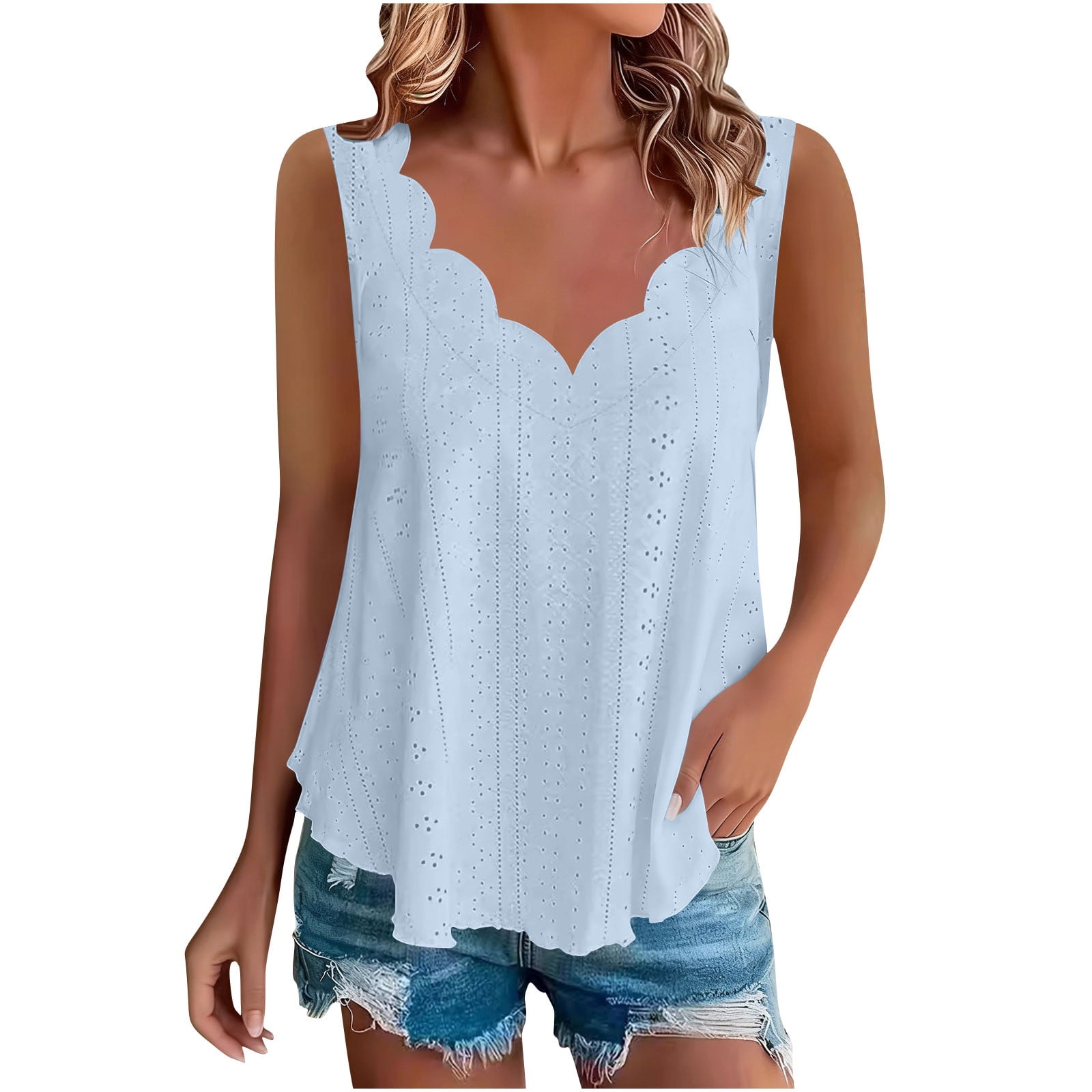 Fewfanhot Women's Ruffled HemAsymmetric Sleeveless Top, Unique Design V ...