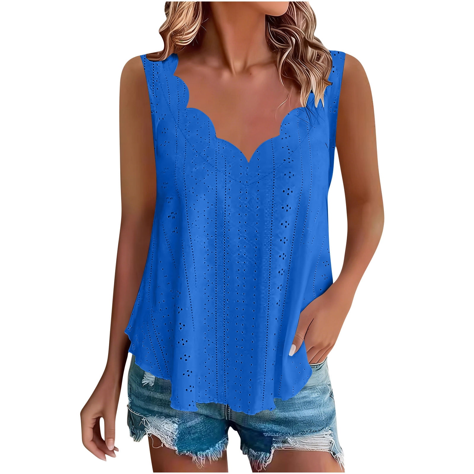 Fewfanhot Women's Ruffled HemAsymmetric Sleeveless Top, Unique Design V ...