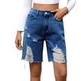 Fewfanhot Women's Shorts Ripped Stretchy Long Jean Shorts Mid Rise ...