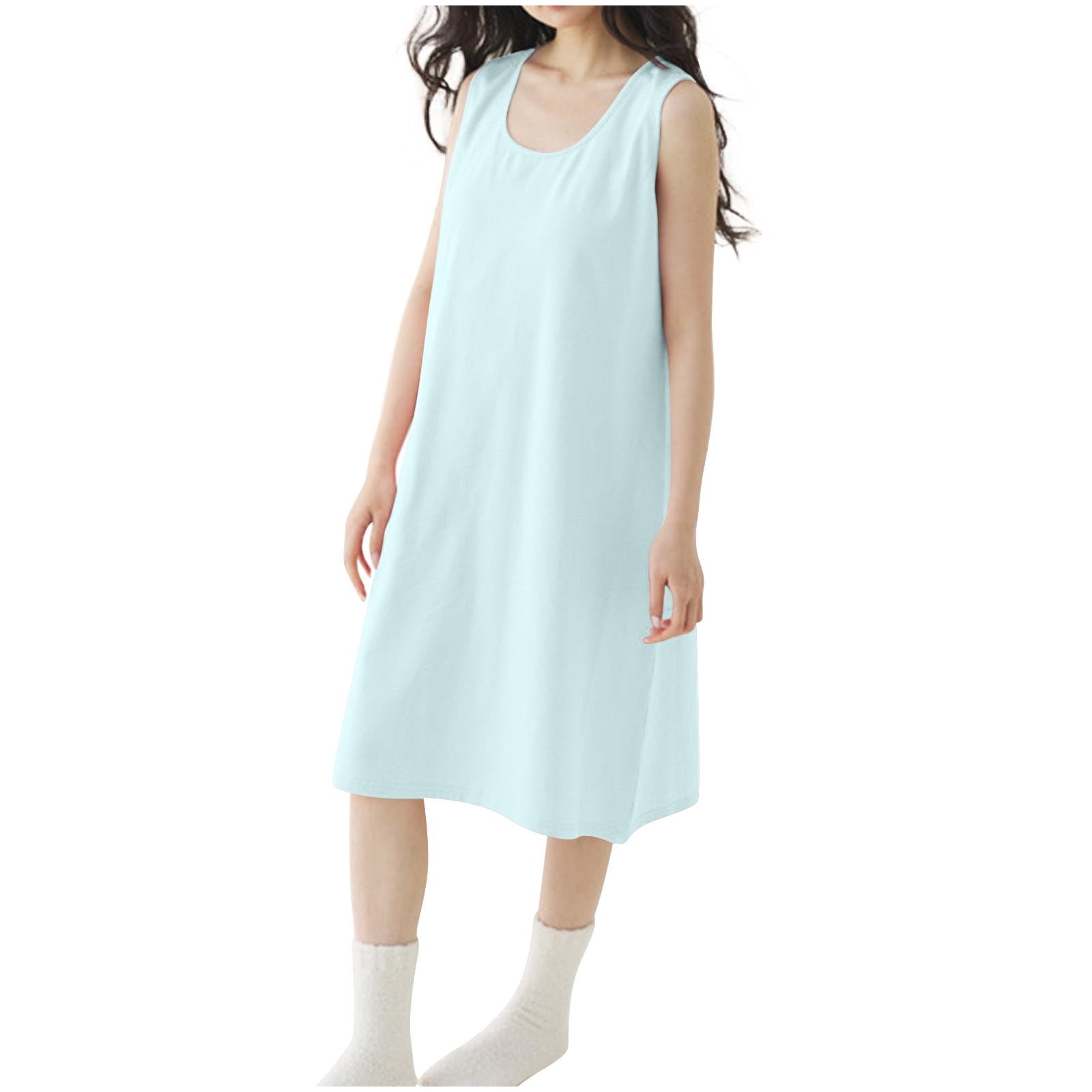 Fewfanhot Women's Sleeveless Sleep Dress with Built-in Pads, Solid ...