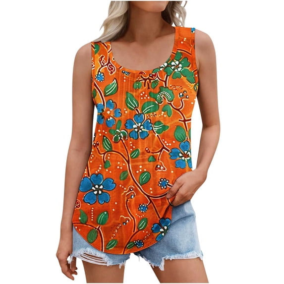 Fewfanhot Women's Sleeveless Tank Top, Casual Colorful Print Scoop Neck ...
