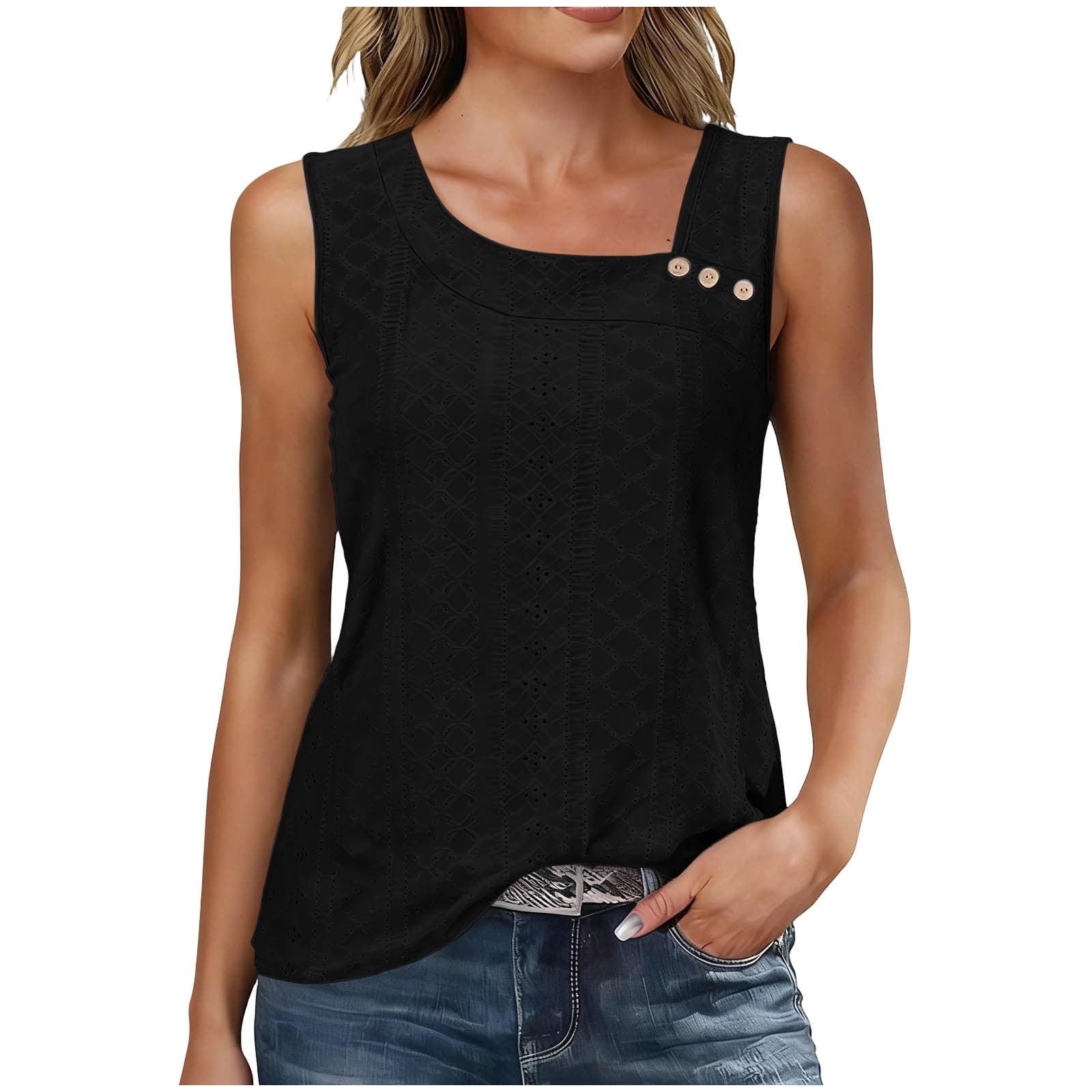 Fewfanhot Women's Solid Color Cut-Out Sleeveless Top, Unique Neckline ...