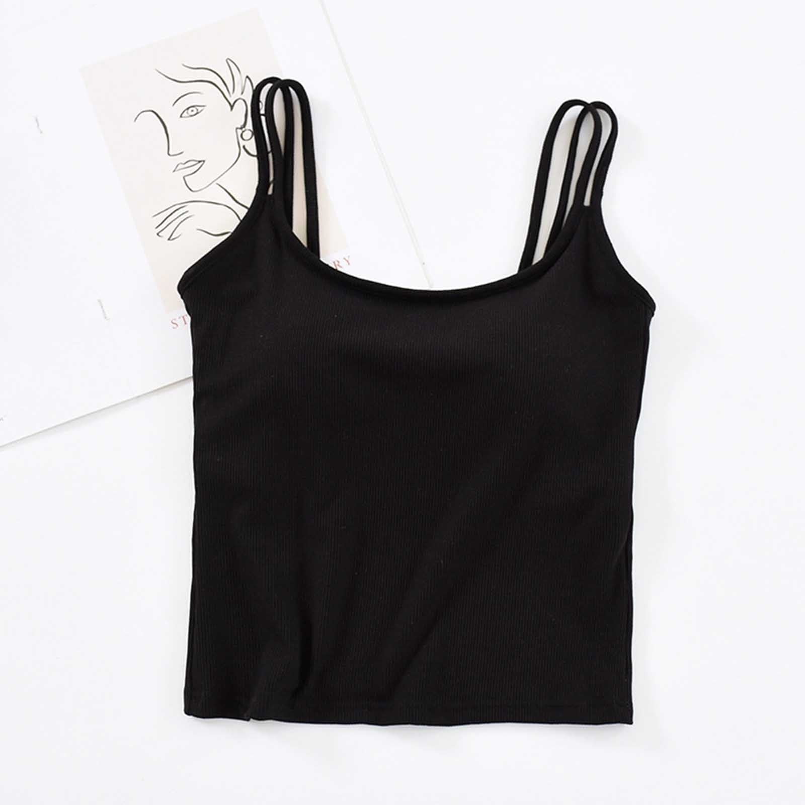 Fewfanhot Women's Solid Color Sleep Camisole - Round Neck Built-in Bra ...