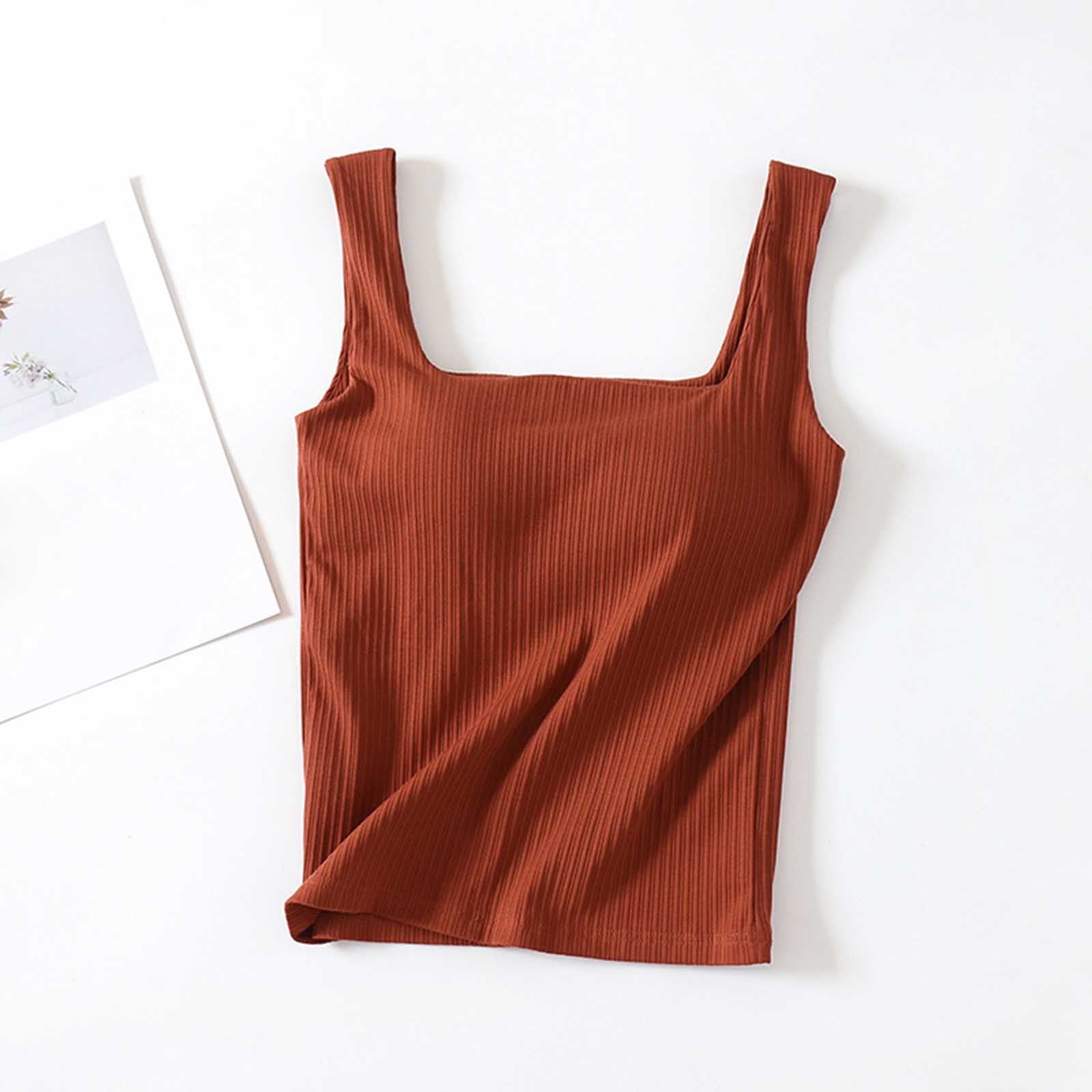 Fewfanhot Women's Solid Color Sleep Camisole - Round Neck Built-in Bra ...