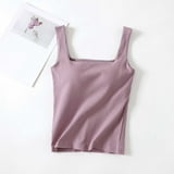 Fewfanhot Women's Solid Color Sleep Camisole - Round Neck Built-in Bra ...