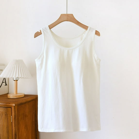 Fewfanhot Women's Solid Cotton Lounge Camisole - Round Neck Padded Wide ...